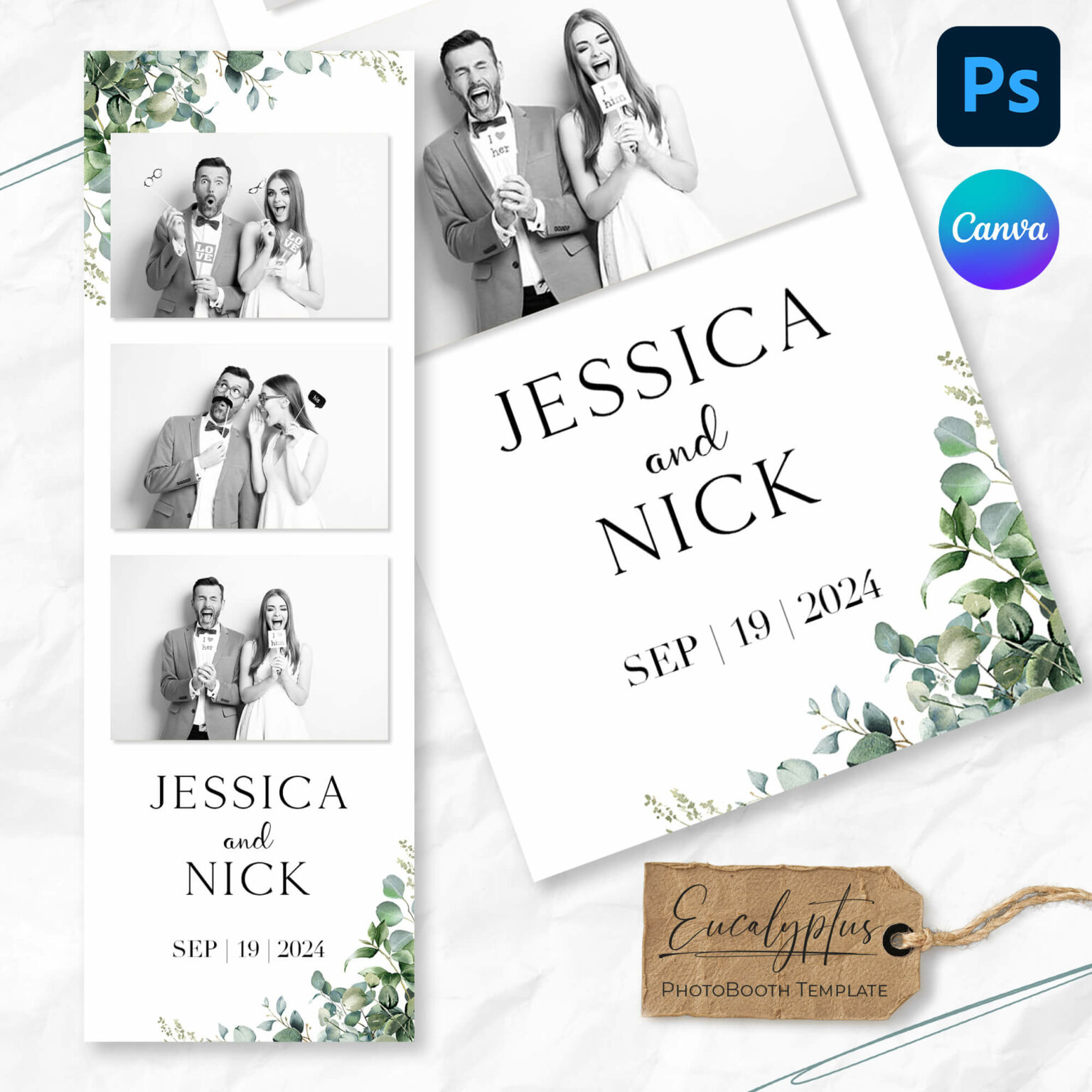Wedding Photobooth Template Eucalyptus 2×6 Strip – BespokeBooth